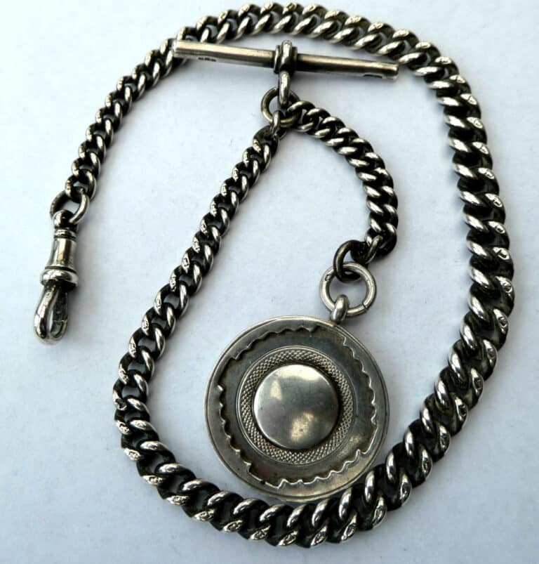 Vintage Silver Pocket Watch Chain 40g Plus Silver Fob T-Bar 1923 For Sale