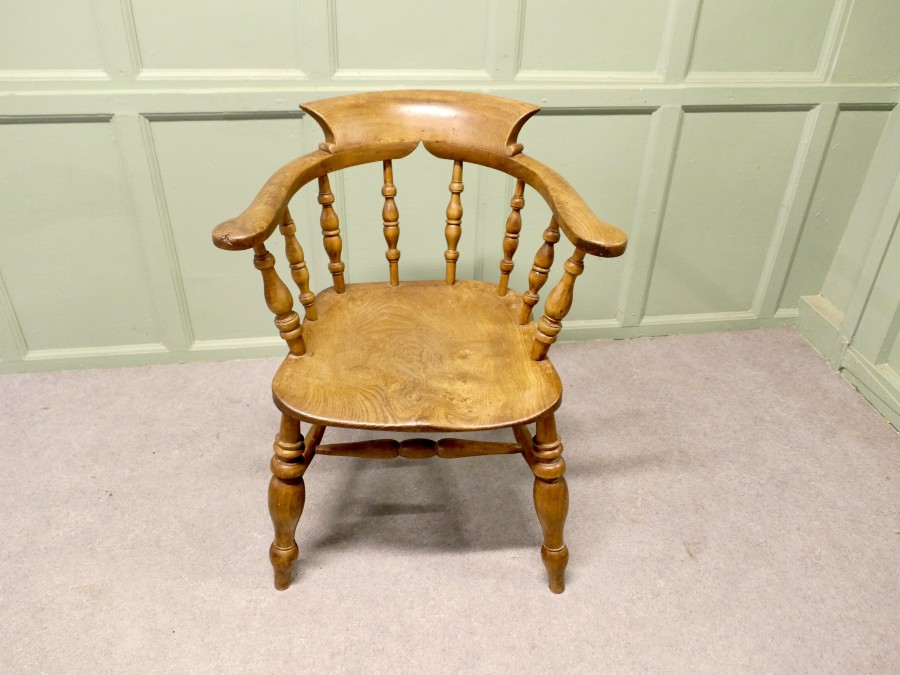 19th Century19th Century Beech and Elm Smokers Bow Office or Desk Chair ...