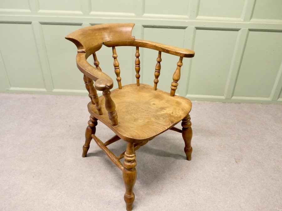 19th Century19th Century Beech and Elm Smokers Bow Office or Desk Chair ...