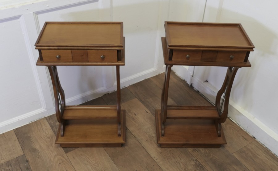 A Beautiful Pair of French Lyre Ended Cherrywood Lamp or Side Tables ...