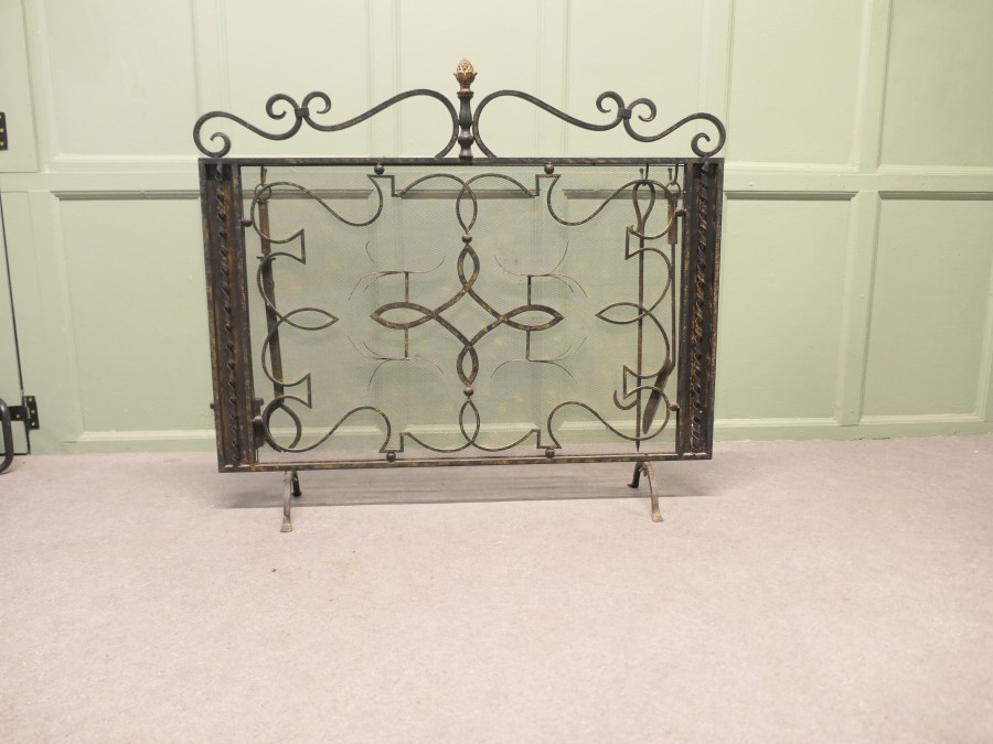 Large Wrought Iron Fire Screen, With Fire Irons For Sale