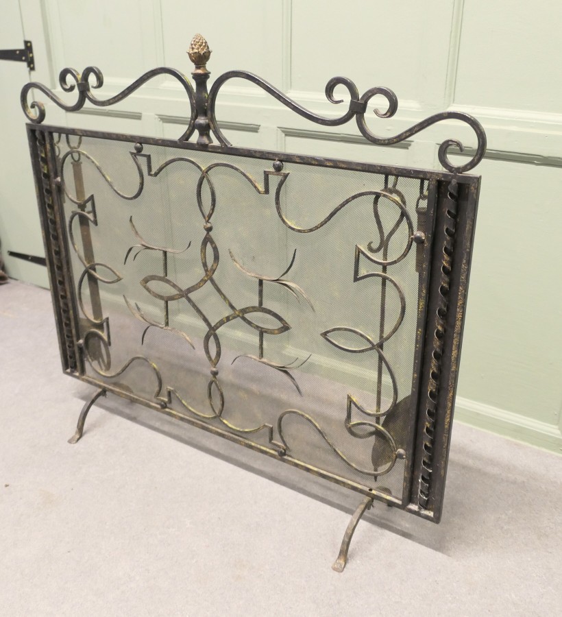 Large Wrought Iron Fire Screen, With Fire Irons For Sale