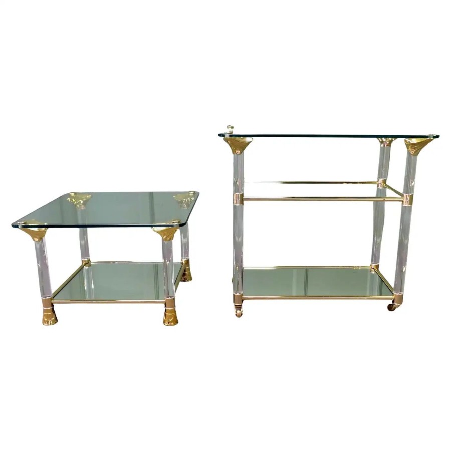 Mid Century Glass Drinks Trolley with Matching Side Table A Very ...